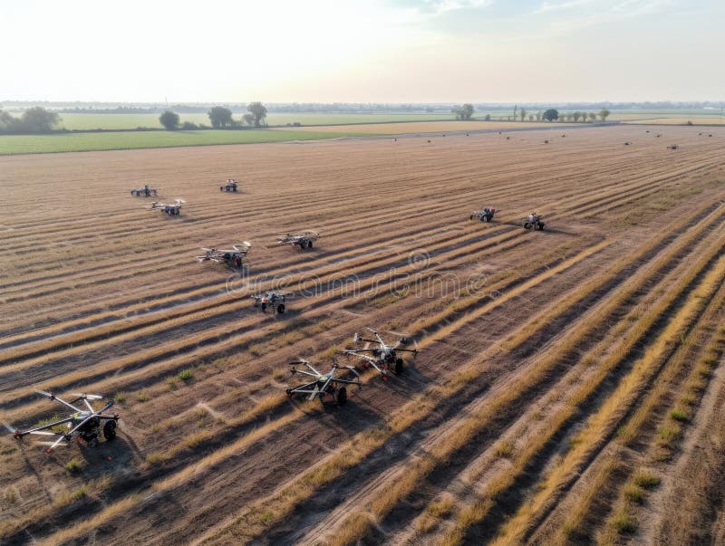 Efficient AIdriven Drones Plowing Fields from Above Stock Illustration ...