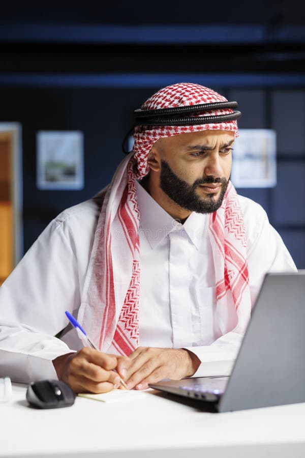 Efficient Arab Guy Engrossed in His Work Stock Image - Image of ...