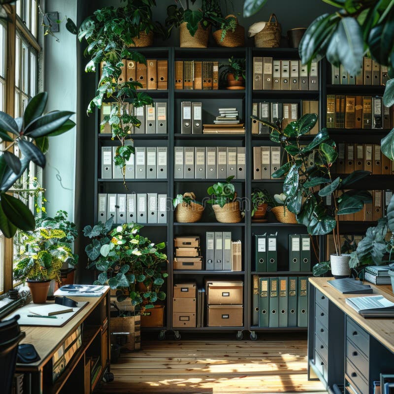 Efficient Archive Room: Organized Shelves, Decorative Stock ...