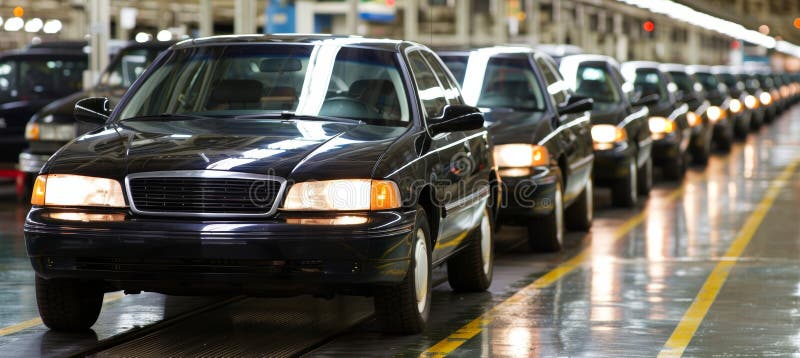 Efficient Assembly Line for Modern Cars in a Bustling and Busy Factory ...