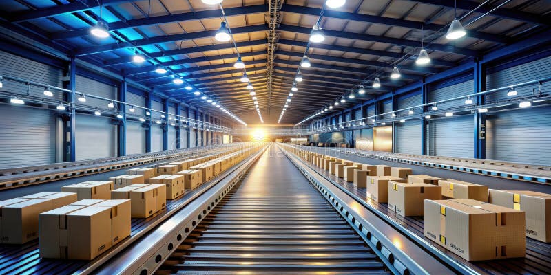 Efficient Automated Warehouse Conveyor System Moving Cardboard Packages ...