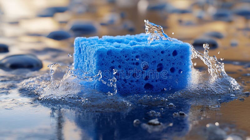 Efficient Blue Sponge Absorbing Spilled Water in Action Stock ...