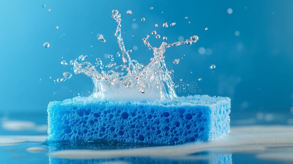 Efficient Blue Sponge Absorbing Spilled Water in Action Stock ...