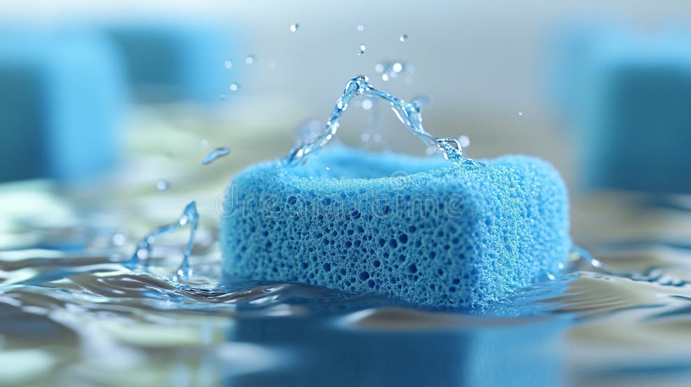 Efficient Blue Sponge Absorbing Spilled Water in Action Stock ...
