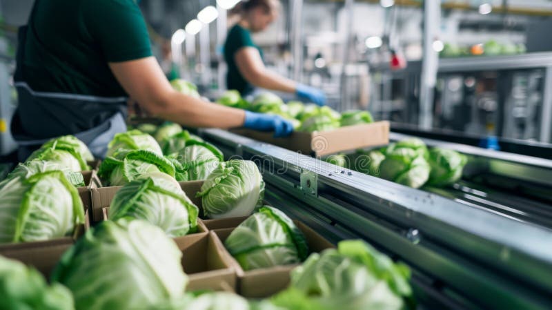 Efficient Cabbage Packaging Process in a Modern Facility Stock ...