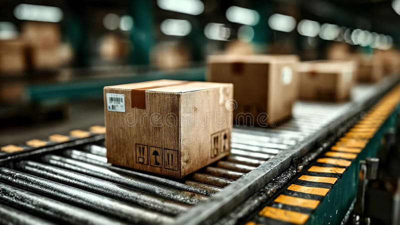 Efficient Cardboard Box Transportation on Conveyor Belt in Warehouse ...