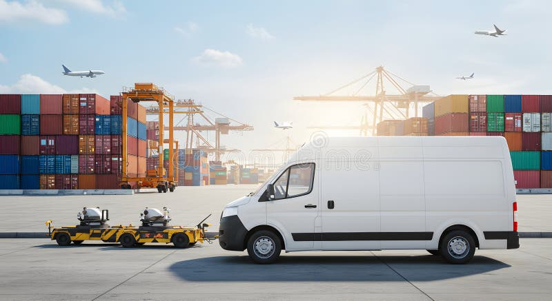 AI-Generated Cargo Van at Port Stock Illustration - Illustration of ...