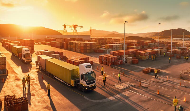 Efficient Cargo Hub. Port Warehouse with Diverse Cargoes and Containers ...