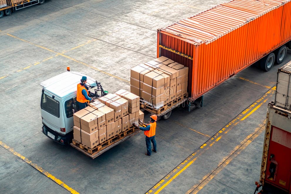 Efficient Cargo Loading and Unloading at a Bustling Shipping Terminal. Generative AI Stock ...