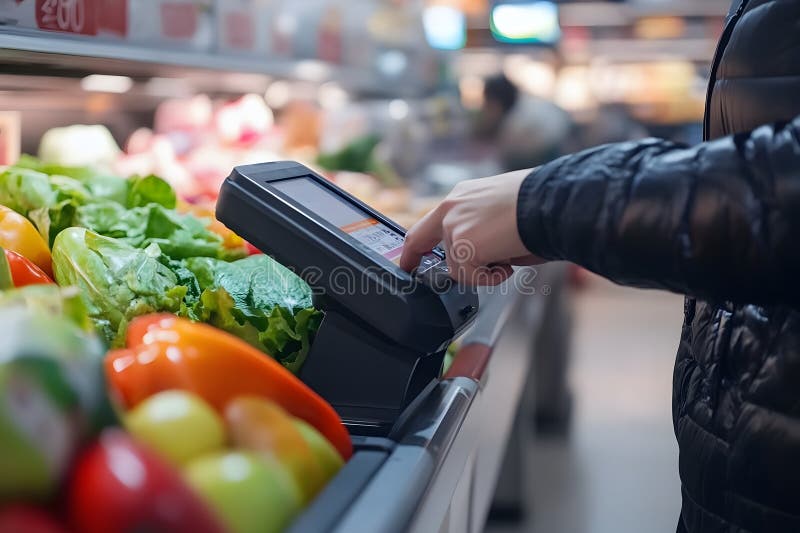 Efficient Checkout: a Cashier Scans Groceries with a Barcode Scanner ...
