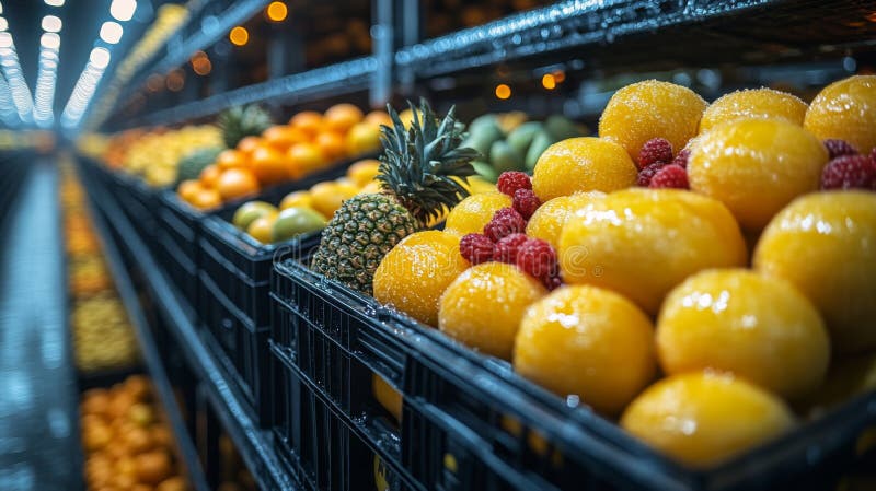 Efficient Cold Storage Facility Showcasing a Variety of Fresh Fruits in ...