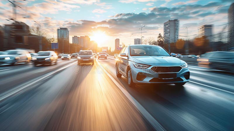 Efficient Compact Car in Motion on a Busy Highway, Symbolizing ...