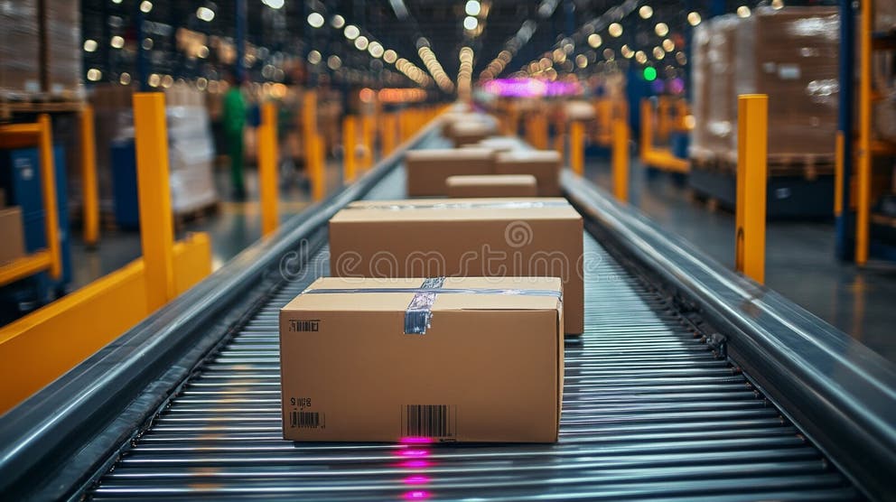 Efficient Conveyor Belt System Transporting Boxes in a Large Logistics ...