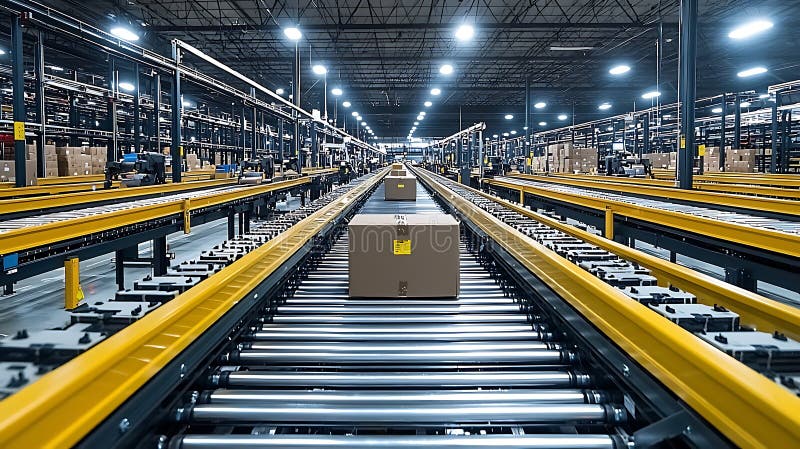 Efficient Conveyor Belt System Transporting Packages in Warehouse ...