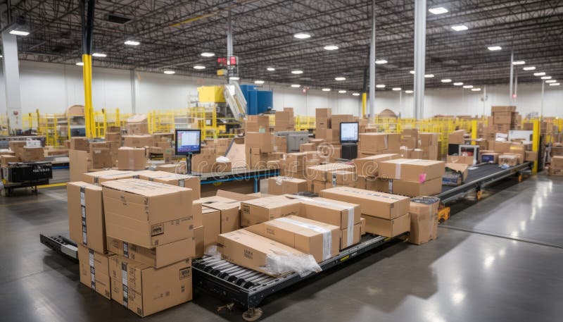 Efficient Conveyor System Moving Cardboard Box Packages in a Bustling ...
