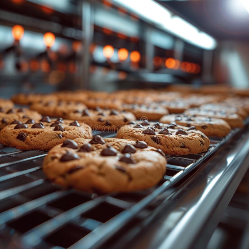 Efficient Cookie Manufacturing Chocolate Cookies Processed on ...