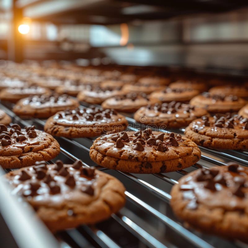 Efficient Cookie Manufacturing Chocolate Cookies Processed on ...