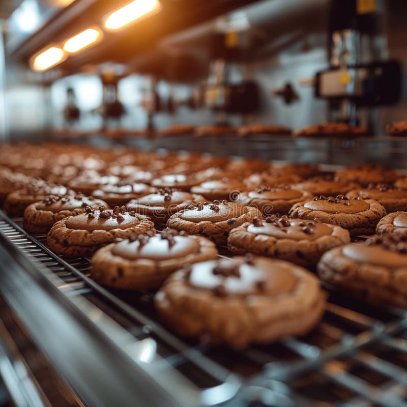 Efficient Cookie Manufacturing Chocolate Cookies Processed on ...