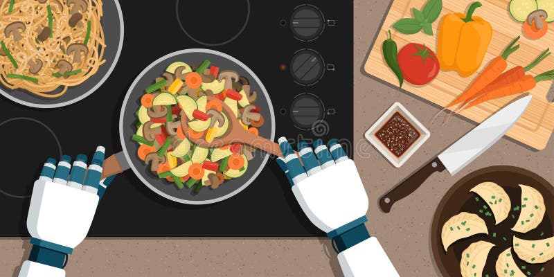 Efficient Cooking Robot Preparing Lunch Stock Vector - Illustration of ...