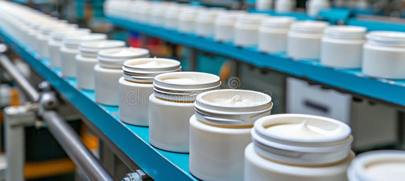 Efficient Cosmetic Bottling Assembly Line in a Typical Factory for ...