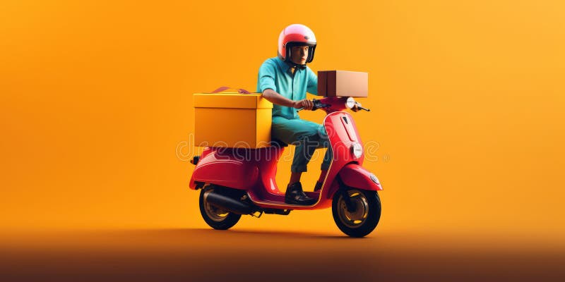 Efficient Courier Service Motorcycle Driver Delivering Package on Time ...