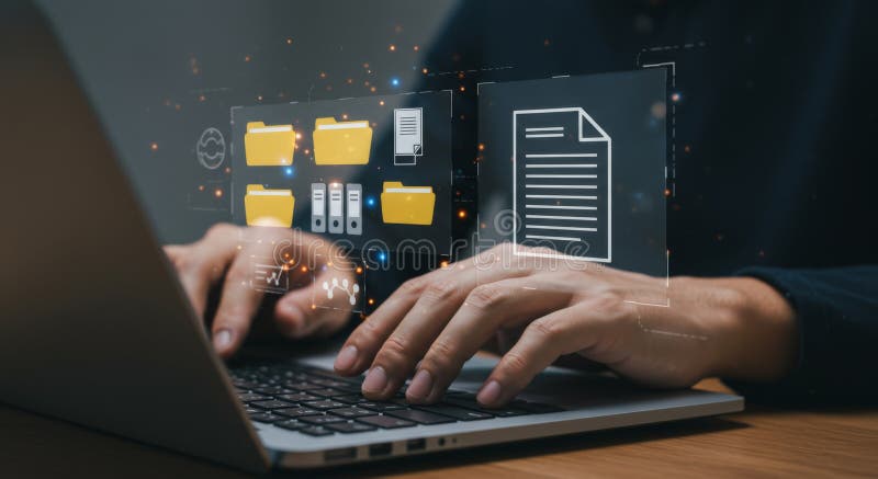 Efficient Digital Workflow with Floating Document and Folder Icons on ...