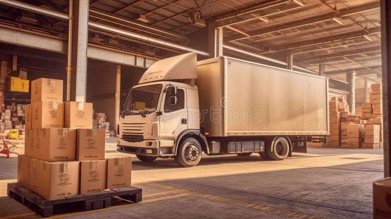 Efficient Distribution, Modern Delivery Truck Unloading Boxes at a Busy ...