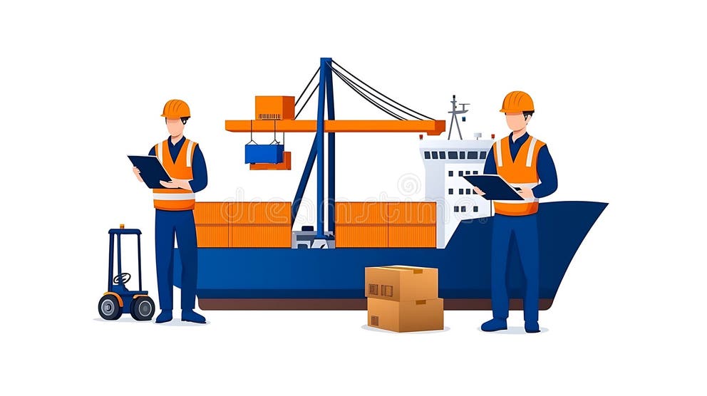 Efficient Dock Workers Manage Cargo on Large Ship, Showcasing Teamwork ...