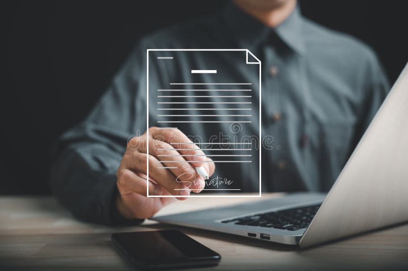 Efficient Document Management Businessman Uses Pen To Sign Electronic ...