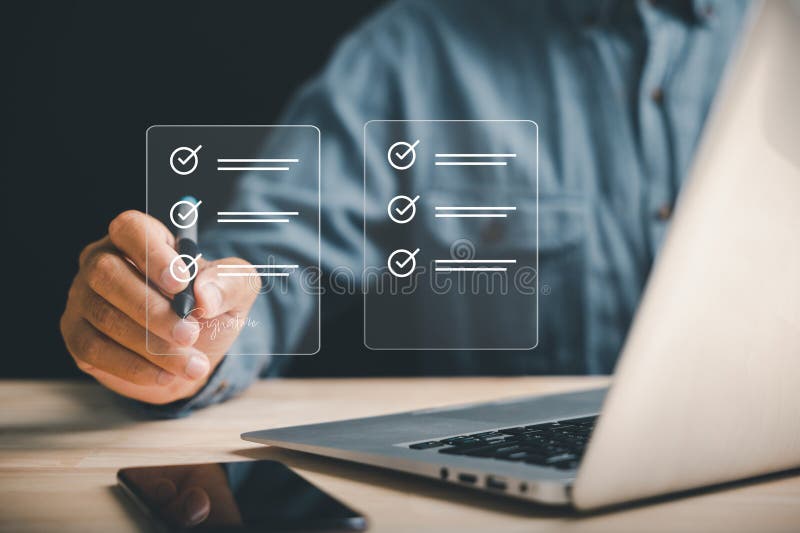 Efficient Document Management Businessman Uses Pen To Sign Electronic ...