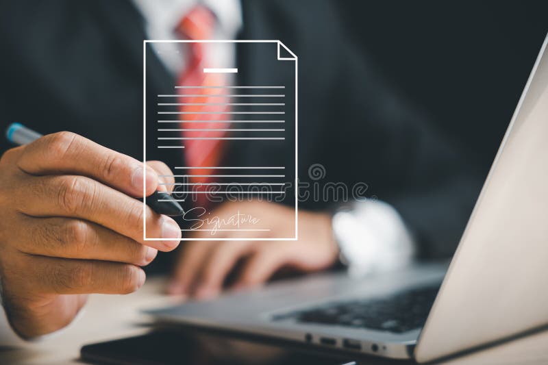Efficient Document Management Businessman Uses Pen To Sign Electronic ...