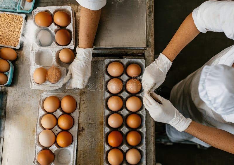 Efficient Egg Packing Process Captured from Above in a Production Facility Stock Illustration ...