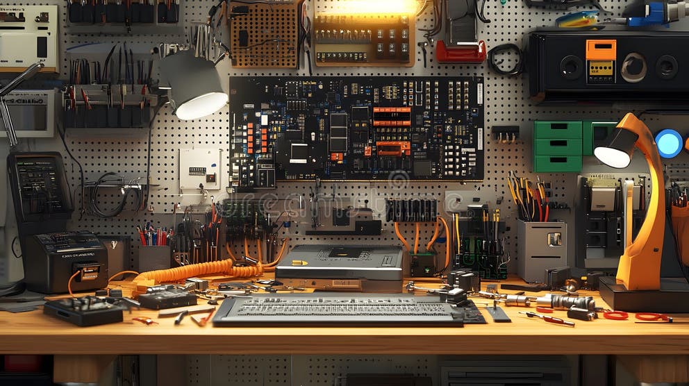 Efficient Electronics Lab with Circuit Board, Workbench, Generated Ai Stock Illustration ...
