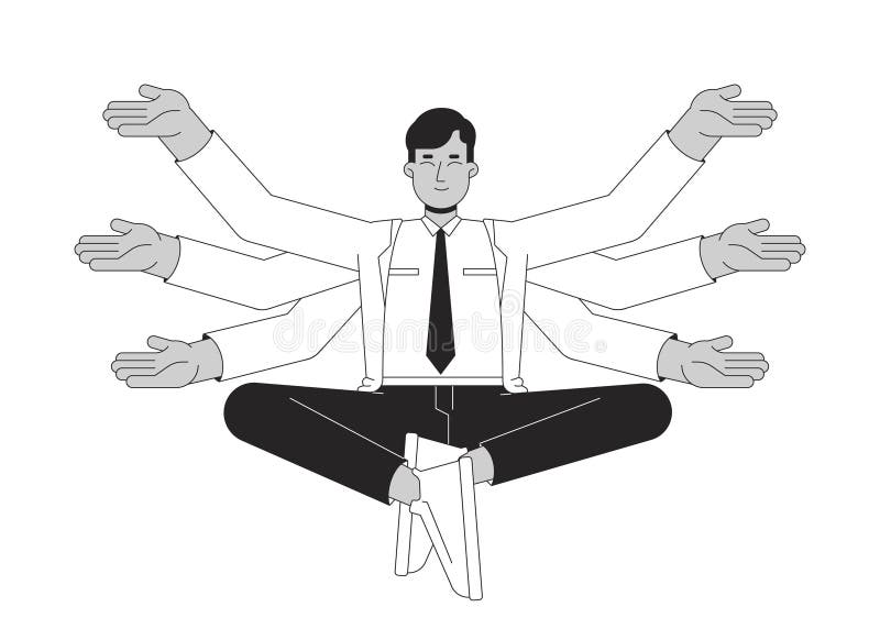 Efficient Employee with Multi Arms Black and White 2D Line Cartoon ... Efficient Employee with Multi Arms Black and White 2D Line Cartoon ...