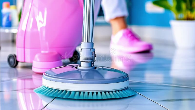 Efficient Floor Cleaning with Modern Rotary Scrubber in Vibrant Home ...