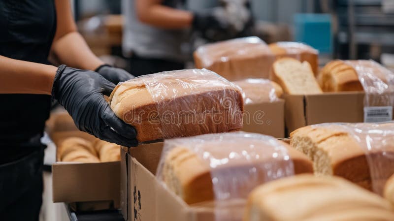 Efficient Food Production Line for Packaging Freshly Baked Bread Loaves ...