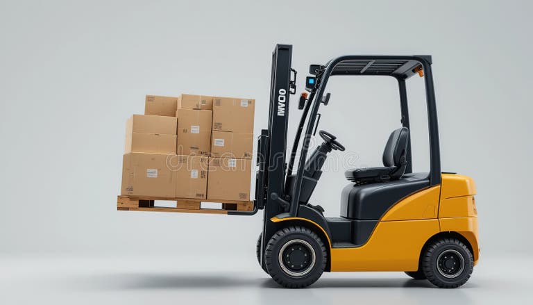 Efficient Forklift Loading Cardboard Pallet Side View of Industrial ...