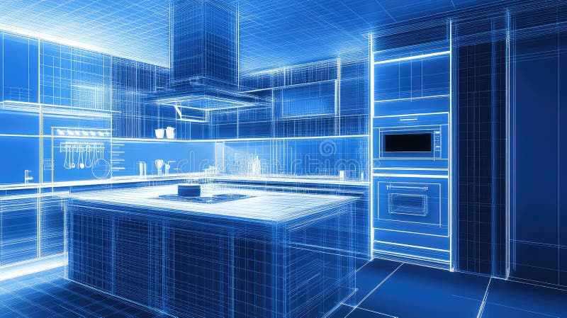 Efficient Futuristic Scan of Kitchen Layout Stock Image - Image of ...