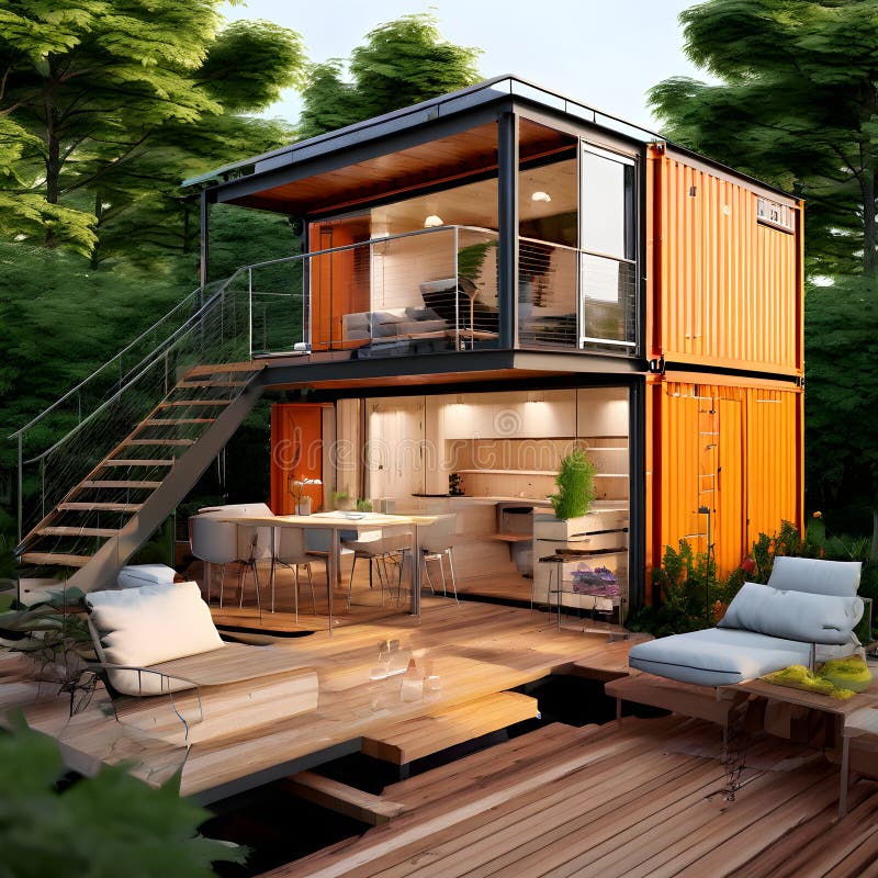 Efficient and Green: Container Homes with Garden and Terrace Stock ...