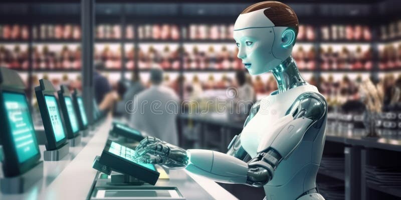 Efficient Humanoid Cashier Robot Streamlines Retail Transactions Stock ...