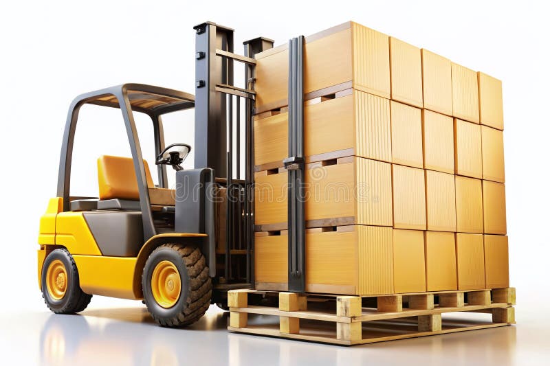 Efficient Industrial Logistics Forklift Handling a Pallet of Cardboard ...