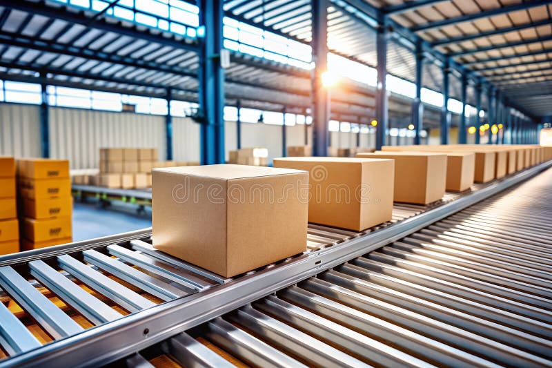 Efficient Industrial Packaging Cardboard Boxes Flowing through ...