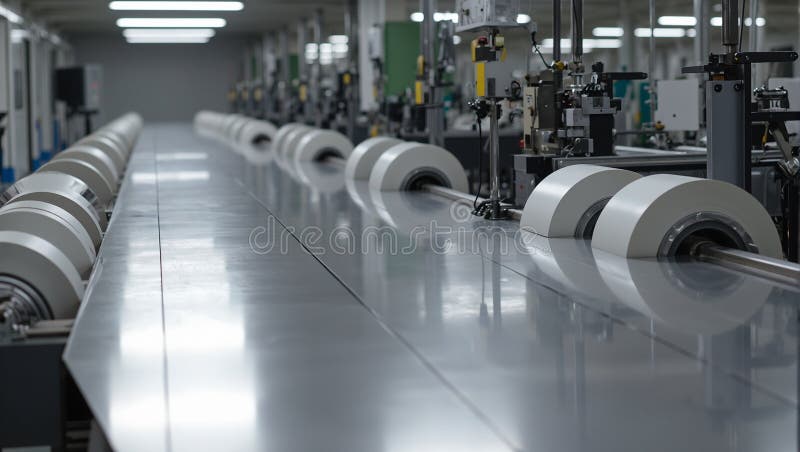 Efficient Industrial Production Line with Shiny Sheet Metal Rolls on ...