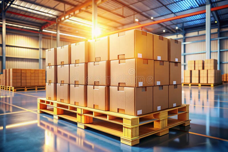 Efficient Industrial Shipping Securely Stacked Cardboard Boxes on a ...