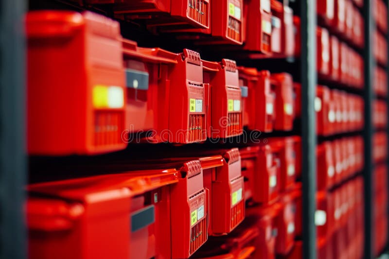 Efficient Industrial Storage Solutions with Red Containers in Modern ...