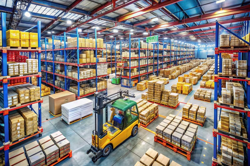 Efficient Inventory Management Aerial View of a Forklift in Action at a ...