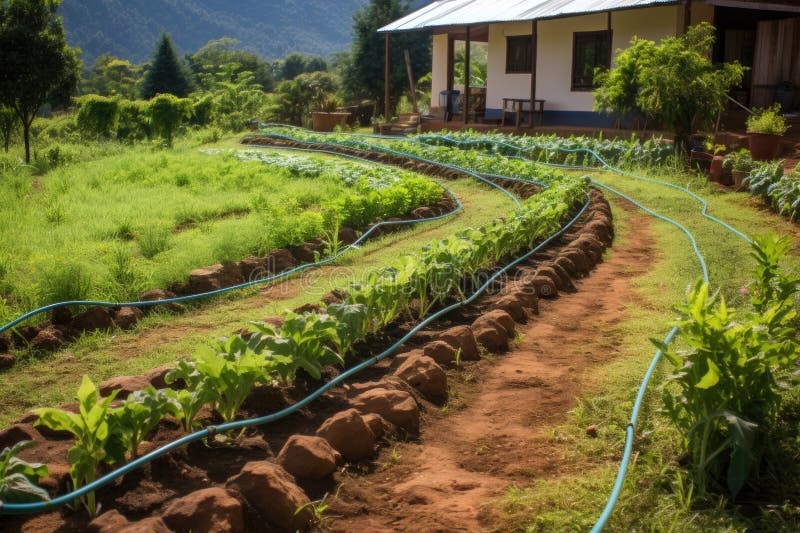 Efficient Irrigation System Using Drip Lines in Permaculture Stock ...