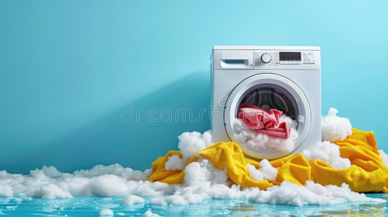 Efficient Laundry Day: Washing Machine with Clothes and Foam - Perfect ...