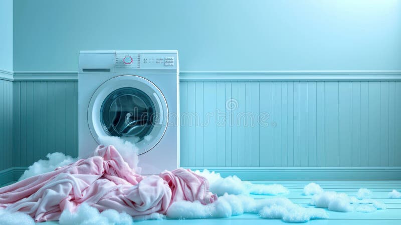 Efficient Laundry Day: Washing Machine with Clothes and Foam - Perfect ...
