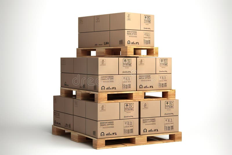 Efficient Logistics Cardboard Boxes on Wooden Palette on White ...
